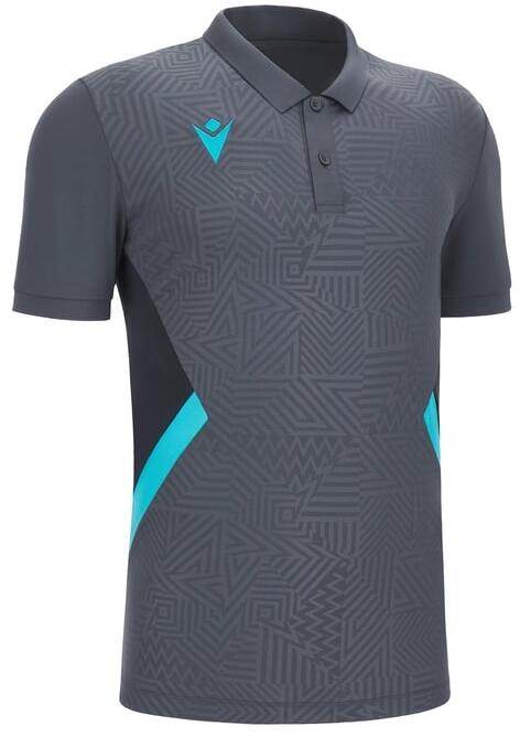 Macron Rap Polo Shirt - Anthracite / Neon Sky - Total Football Direct