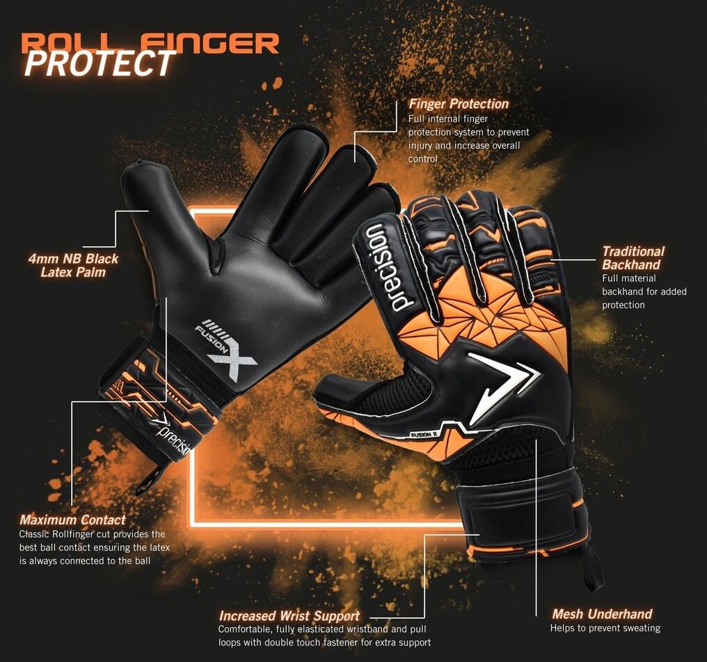 Precision Fusion X Roll Finger Protect Goalkeeper Gloves - Total ...